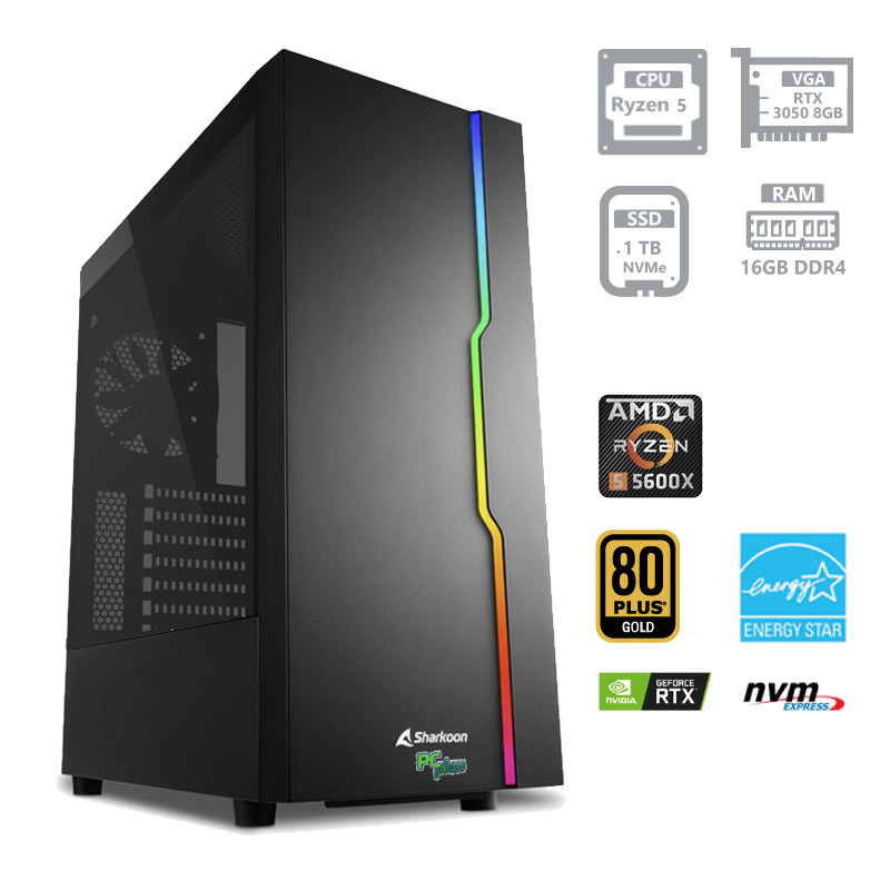 PCPLUS Gamer Ryzen 5 5600X 16GB 1TB M.2 NVMe SSD GeForce RTX3050 8GB ...