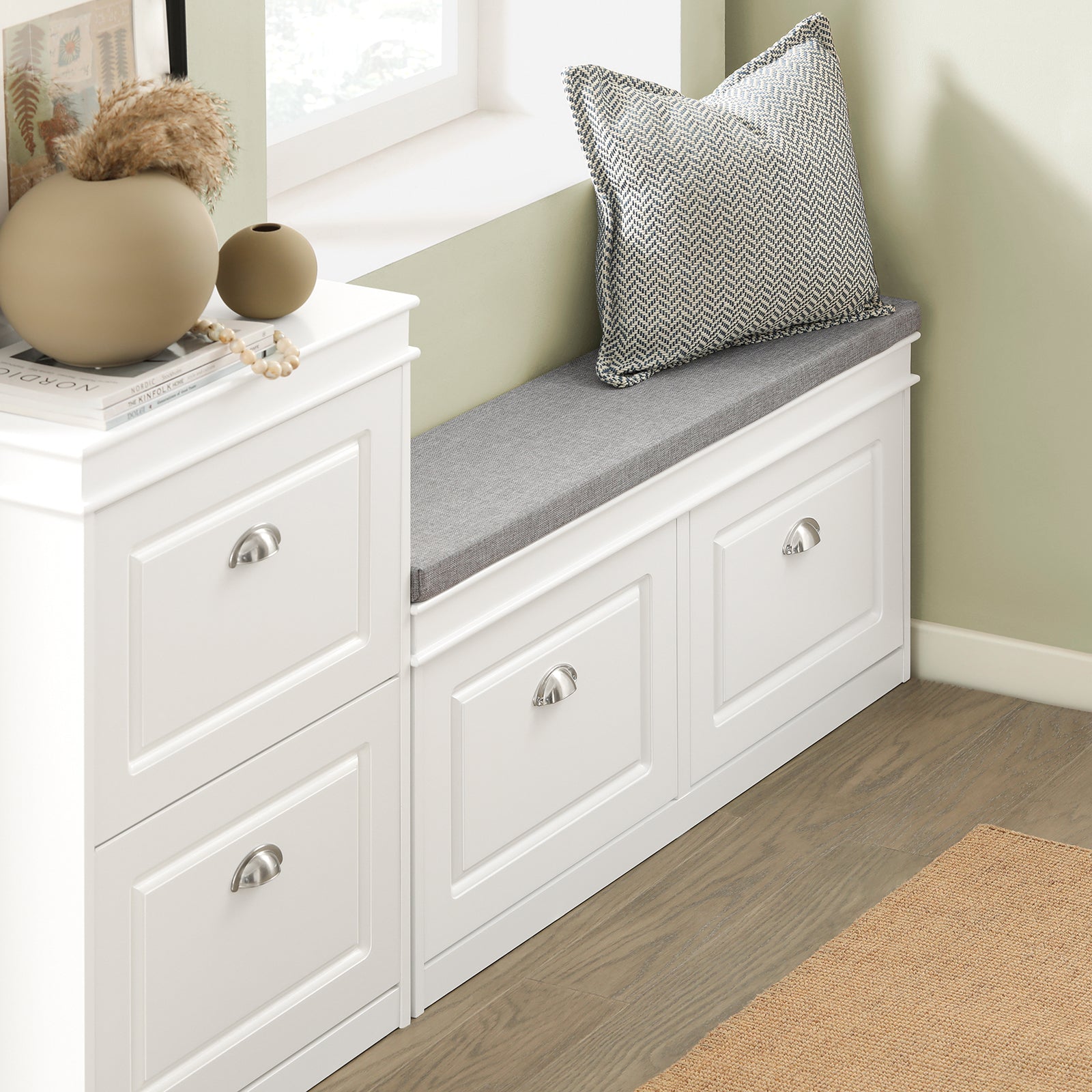 SoBuy predsoba ozka klop za čevlje s sedežem v beli barvi v skandinavskem slogu