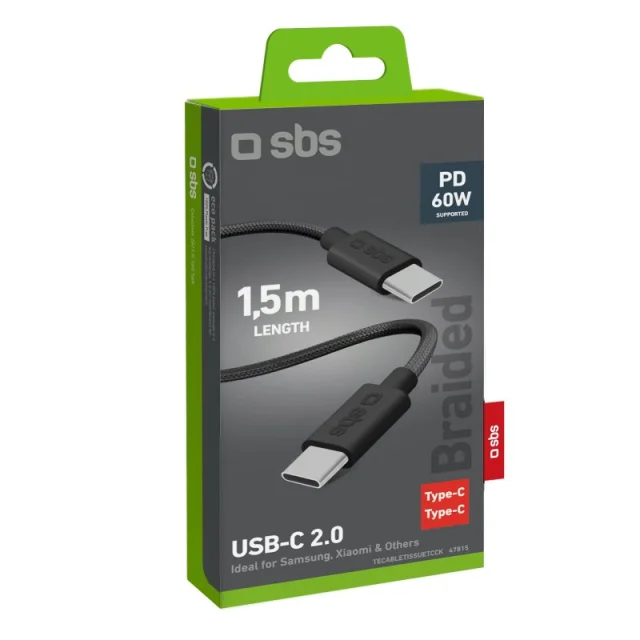 SBS USB-C na USB-C 1,5M (črn) povezovalni kabel