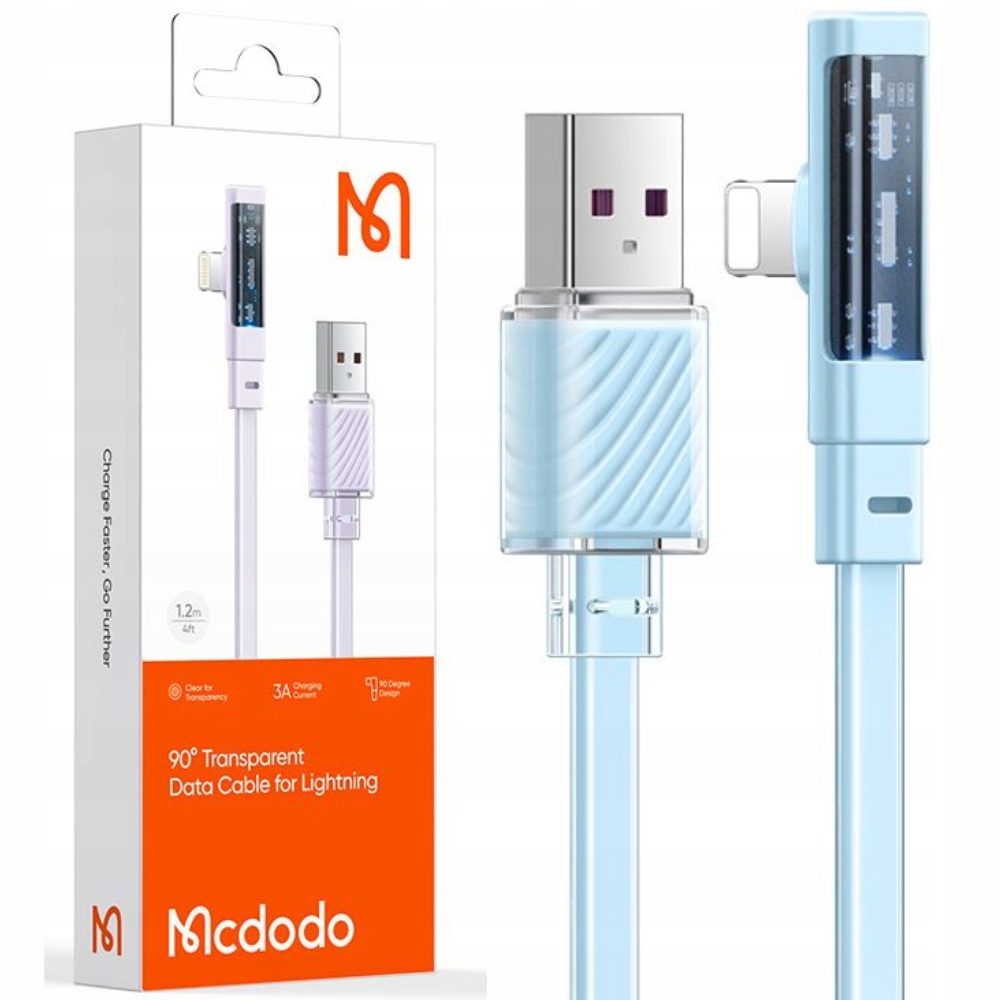 MCDODO KOTNI USB STRELA PLOŠČATI KABEL 36W ZA IPHONE 13 14 MODRI 2M
