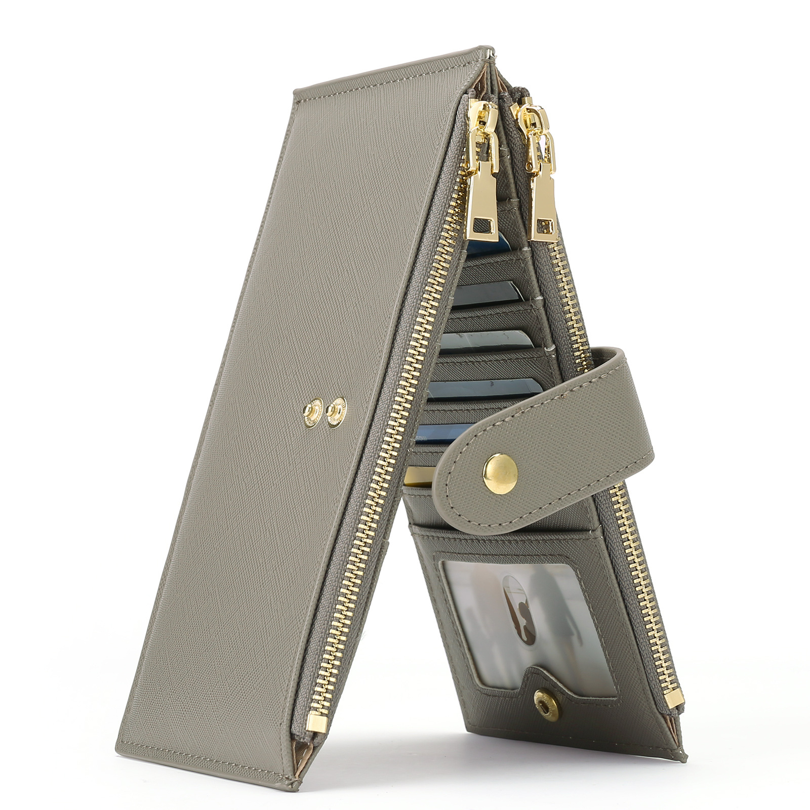 Denarnica z RFID blokado, varno držalo za kartice z zadrgo in okencem za osebno izkaznico Grey